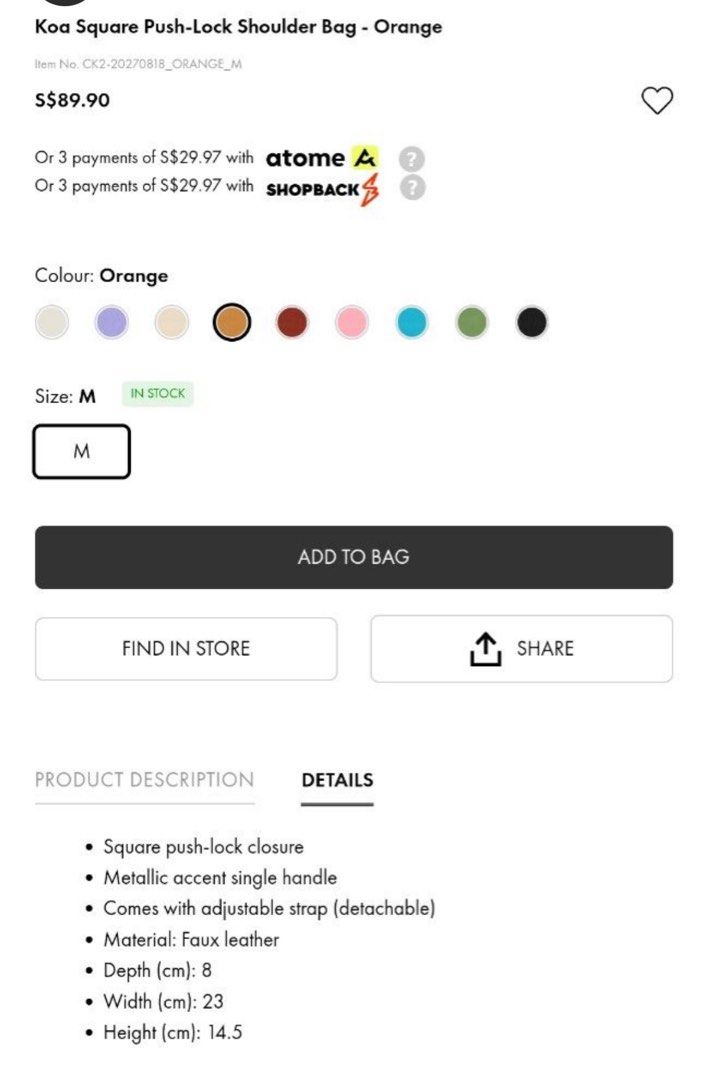 Charles & Keith Koa square push-lock shoulder Bag, Women's Fashion, Bags & Wallets, Shoulder ...