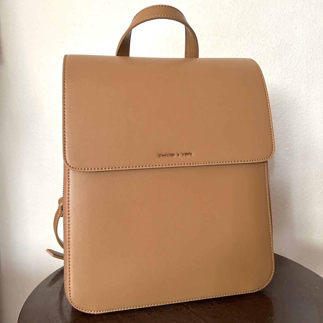 Charles and Keith Brown Front Flap Structured Backpack Bag, Women's ...