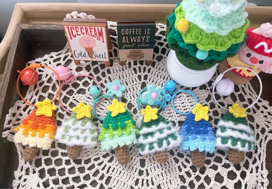 Crochet Christmas tree keychain, Hobbies & Toys, Stationery & Craft ...