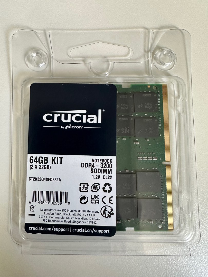 Crucial DDR4-3200 SODIMM RAM 64GB (2 x 32GB), Computers & Tech, Parts ...