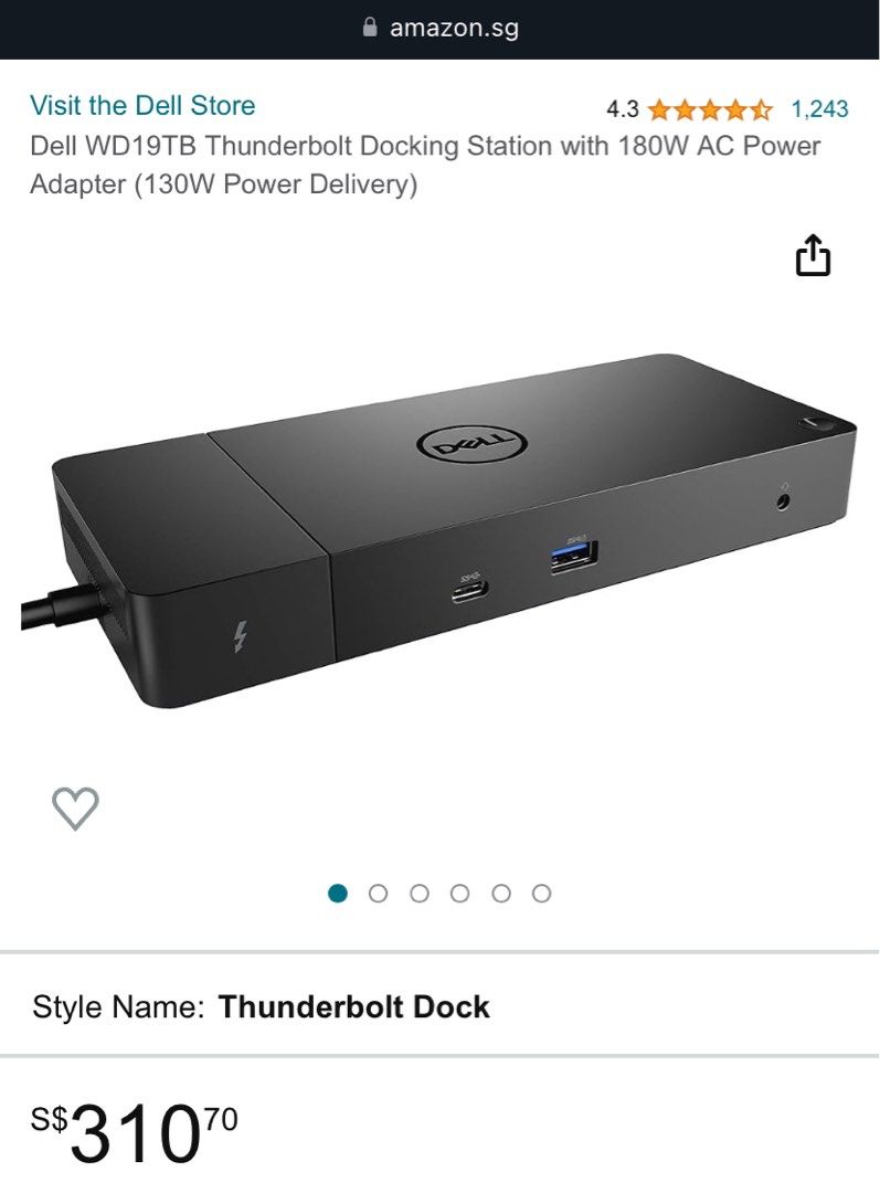 Dell Wd Tb Thunderbolt Docking Station With W Charging Power Adapter Computers Tech
