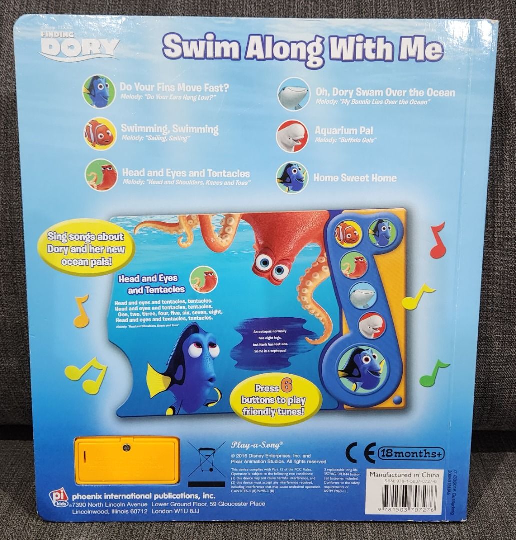 Disney Pixar Finding Dory Swim Along With Me musical board book, Hobbies & Toys, Books ...