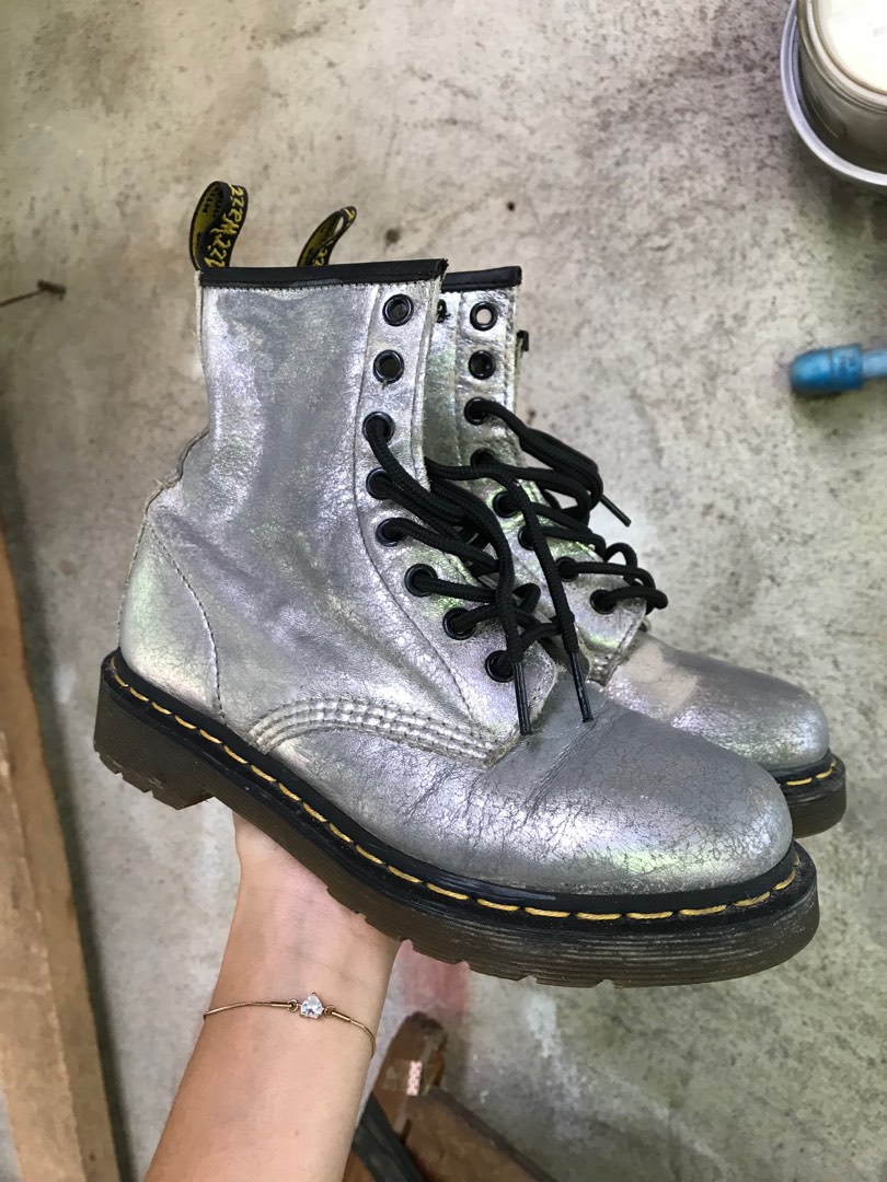 DM pascal metallic silver boots, Women's Fashion, Footwear, Boots on ...