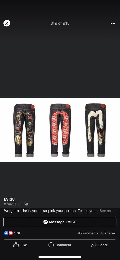 Evisu "Black Koi" #2008 Daicock, Men's Fashion, Bottoms, Jeans on Carousell