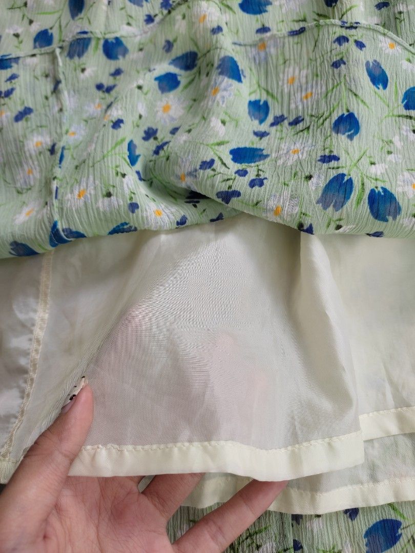 Flowery mini dress bunga bunga hijau muda sifon korean style, Fesyen ...