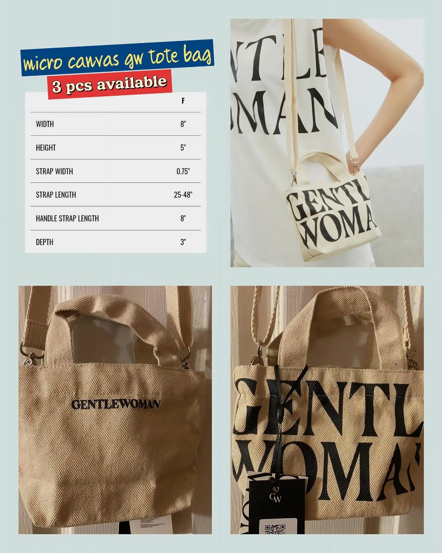 Gentle Woman Micro Canvas Tote Bag, Women's Fashion, Bags & Wallets, Tote Bags on Carousell