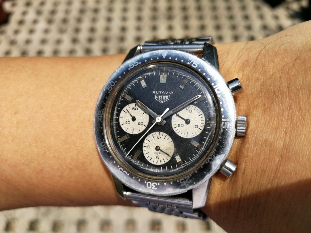 Heuer Autavia 2446C auto aviation Reversed Panda Dial Valjoux 72 V72 manual movement Rolex ...