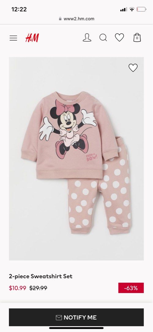 H&M x Minnie Mouse Tracksuit, Babies & Kids, Babies & Kids Fashion on ...