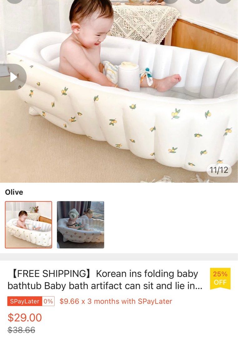 Inflatable Bathtub (Olive), Babies & Kids, Bathing & Changing, Bathtub ...