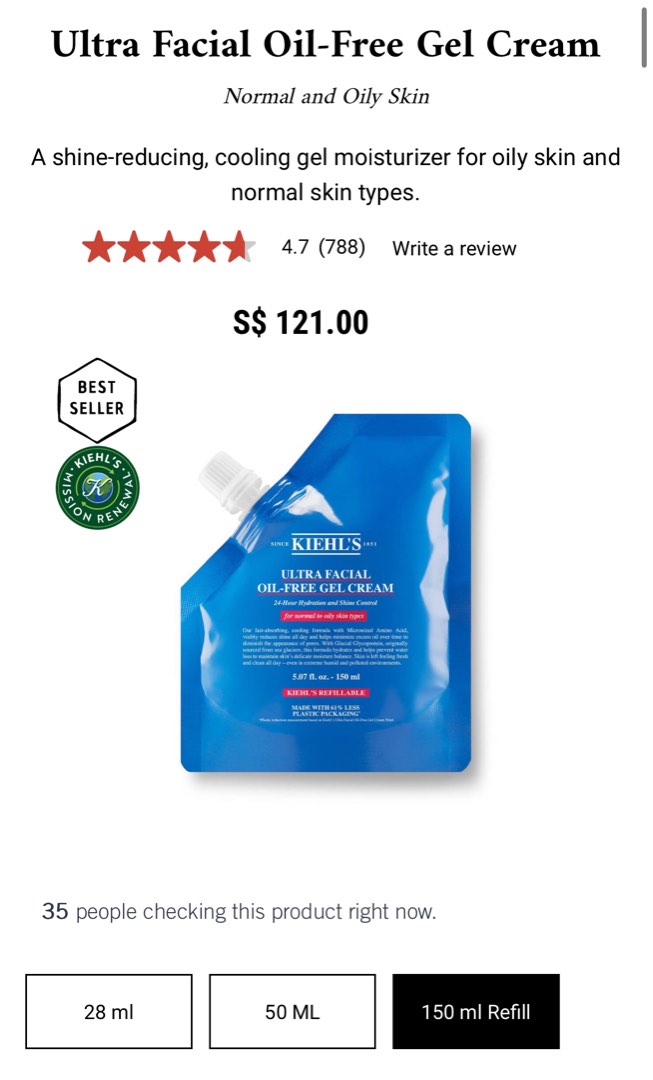 Kiehls Ultra Facial Oil Free Gel Cream 150ml Beauty And Personal Care