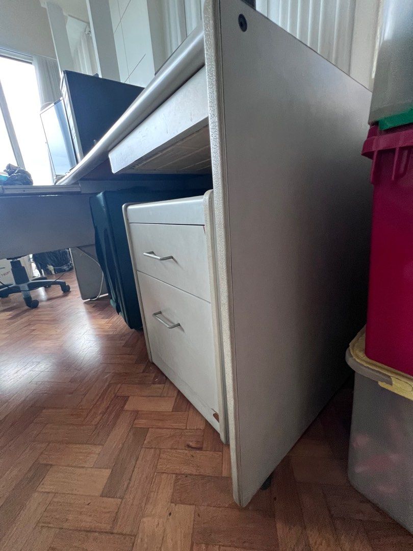 L Office Desk Table + Filing Cabinet Set, Furniture & Home Living ...