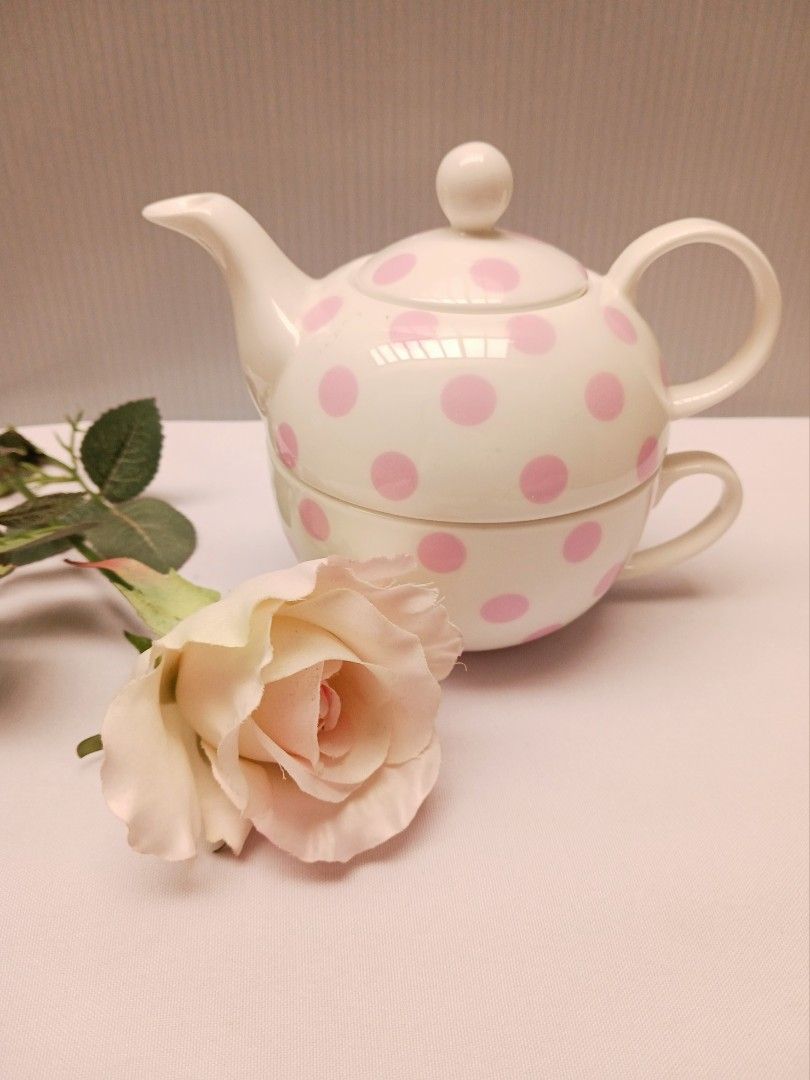 Laura Ashley teapot and cup pink polka dots, Furniture & Home Living ...