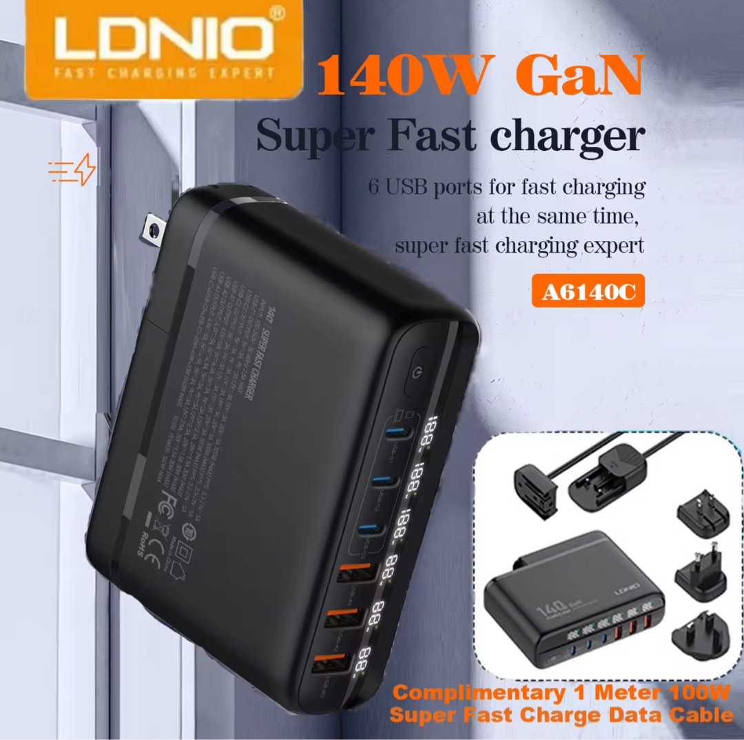 LDNIO A6140C 140W GaN 6 Ports Multi 140W Super Fast Charging, Mobile Phones & Gadgets, Mobile ...