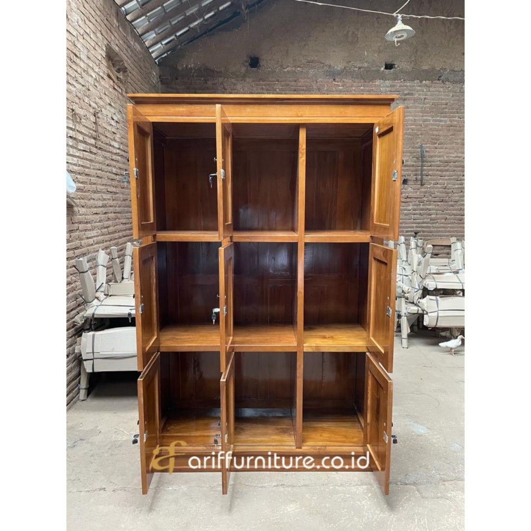 Lemari Loker 9 Pintu Kayu Jati Jepara, Perabotan Rumah di Carousell