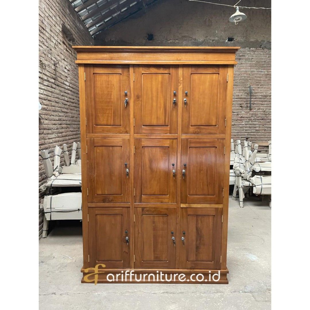 Lemari Loker 9 Pintu Kayu Jati Jepara, Perabotan Rumah di Carousell
