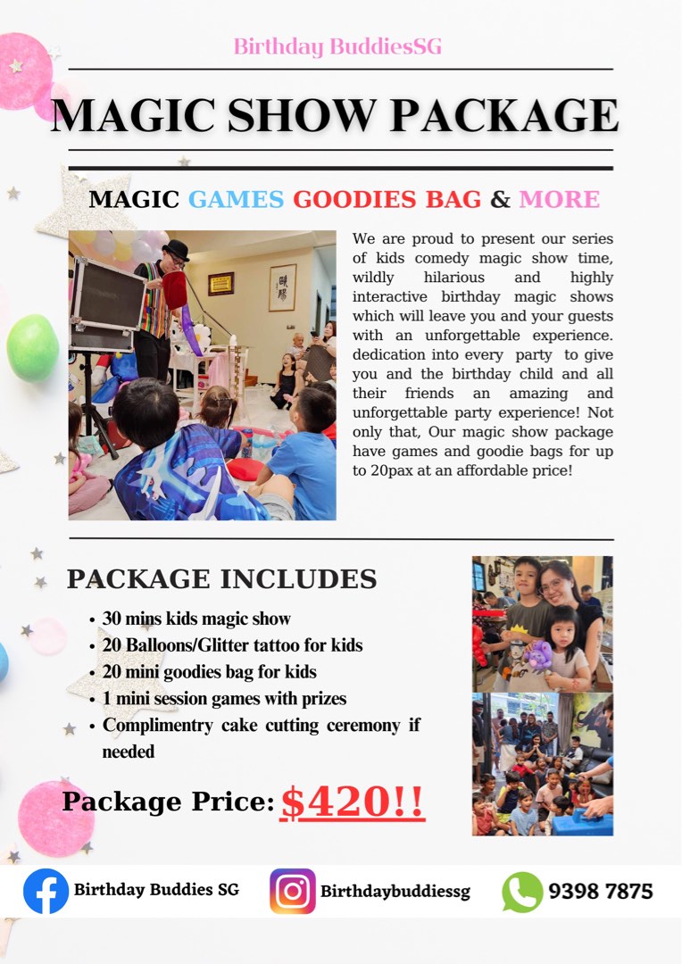 Magic show package, Lifestyle Services, Event & Party Services on Carousell