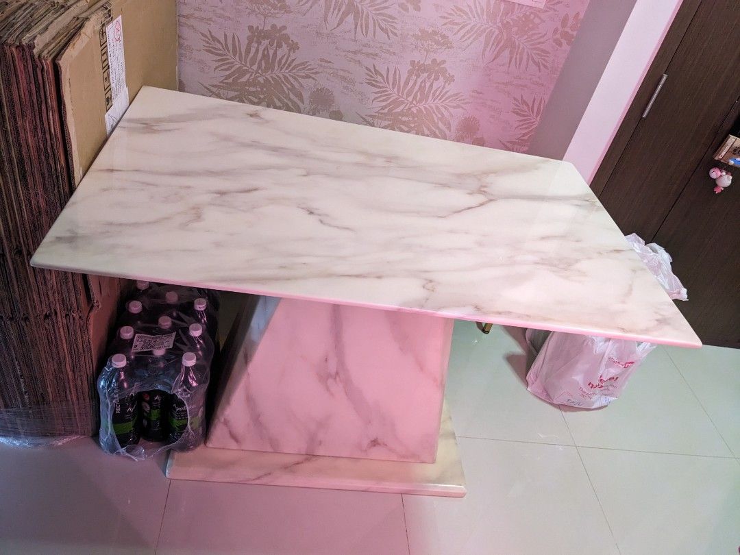 1.2m x 0.75m Milky White Marble Stone Dining Table, Furniture & Home ...