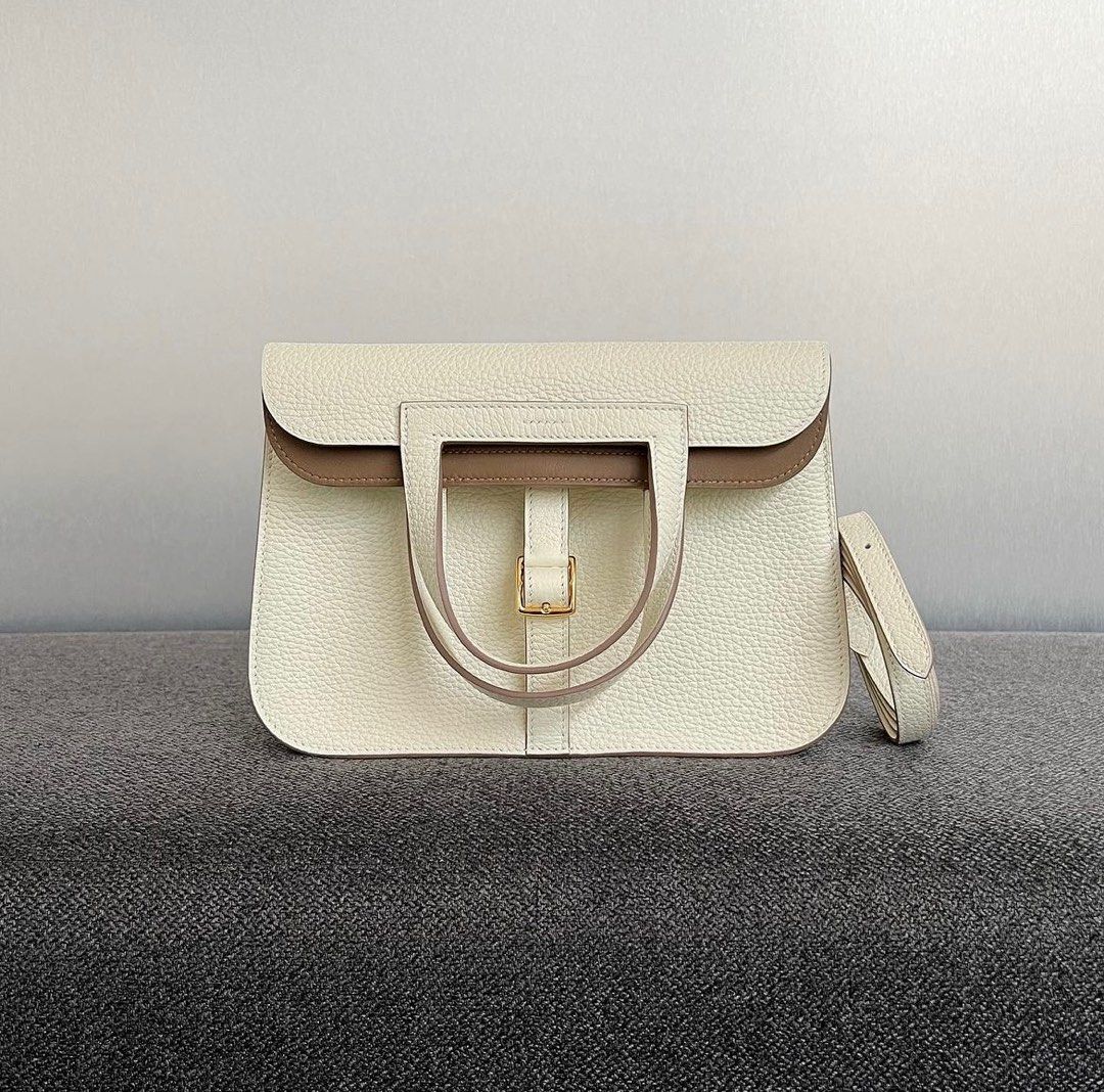 NEW Hermes Halzan 25 Verso Mushroom/Beige de Weimar Clemence Ghw ...
