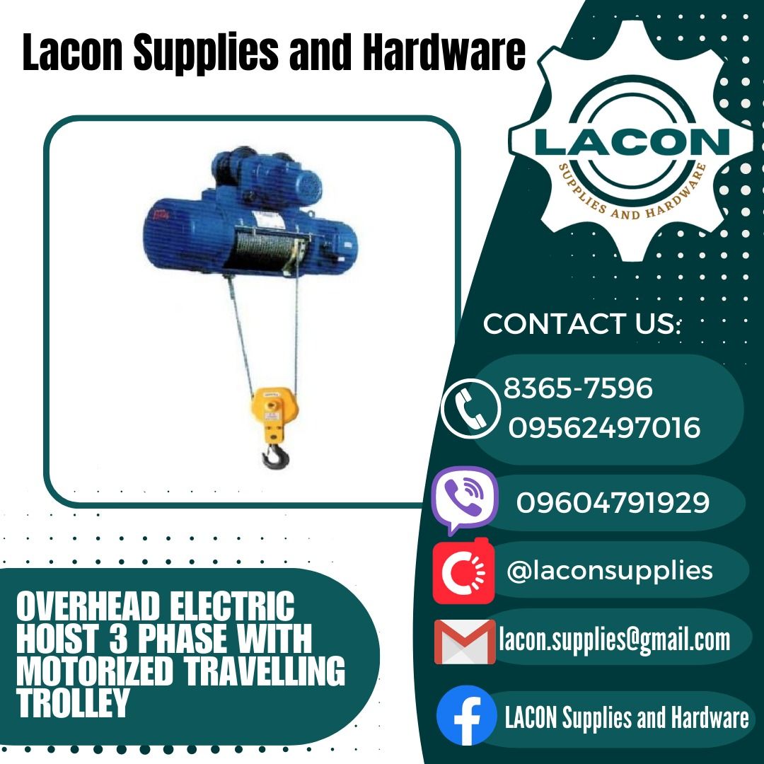 OVERHEAD ELECTRIC HOIST 3 PHASE WITH MOTORIZED TRAVELLING TROLLEY ...