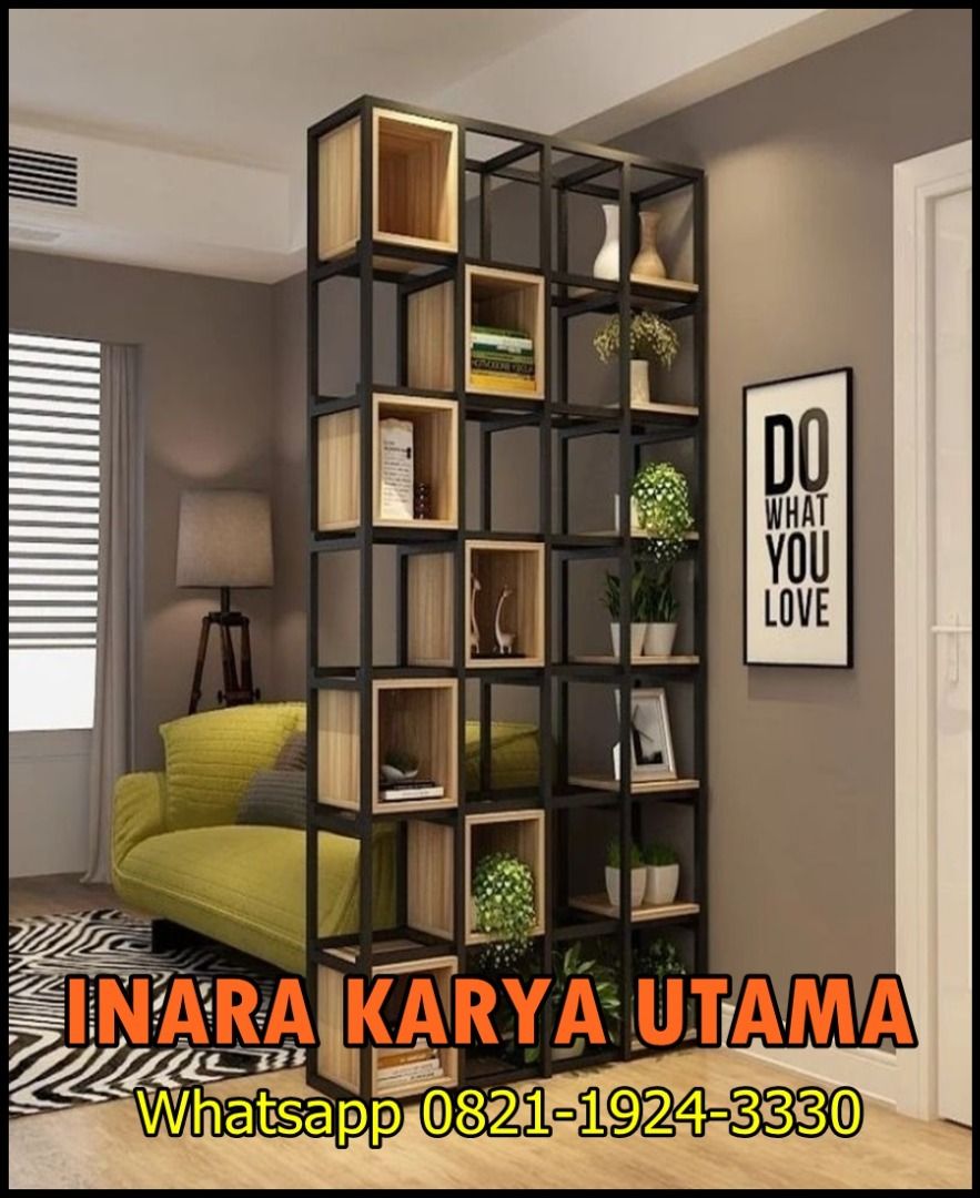 Partisi Besi Rak Ruang Tamu Rak Buku Kayu Solid Rak Partisi Rak ...