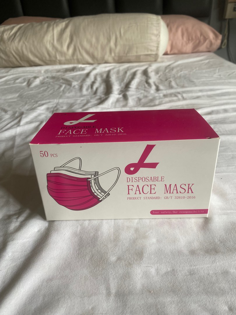 Pink face masks (50 pcs per box), Health & Nutrition, Face Masks & Face ...