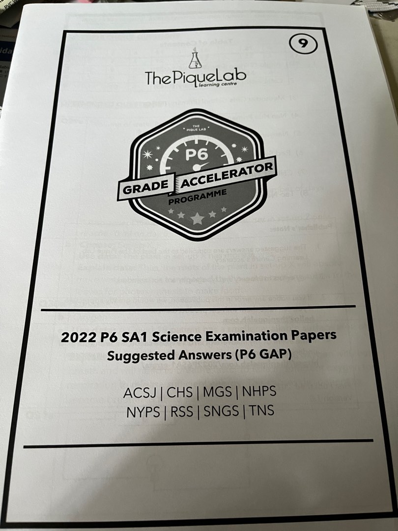 Pique Lab 2022 P6 SA1 Science Examination Papers Suggested Answers ...
