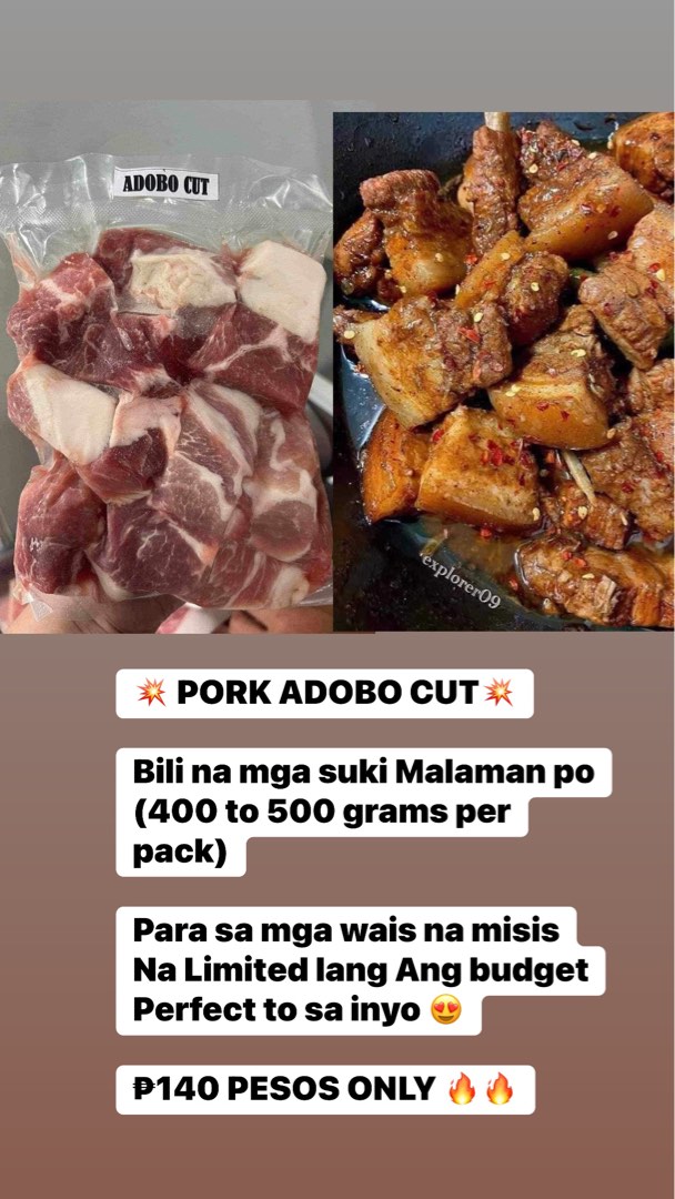 Pork Adobo Cut 500g, Food & Drinks, Chilled & Frozen Food on Carousell