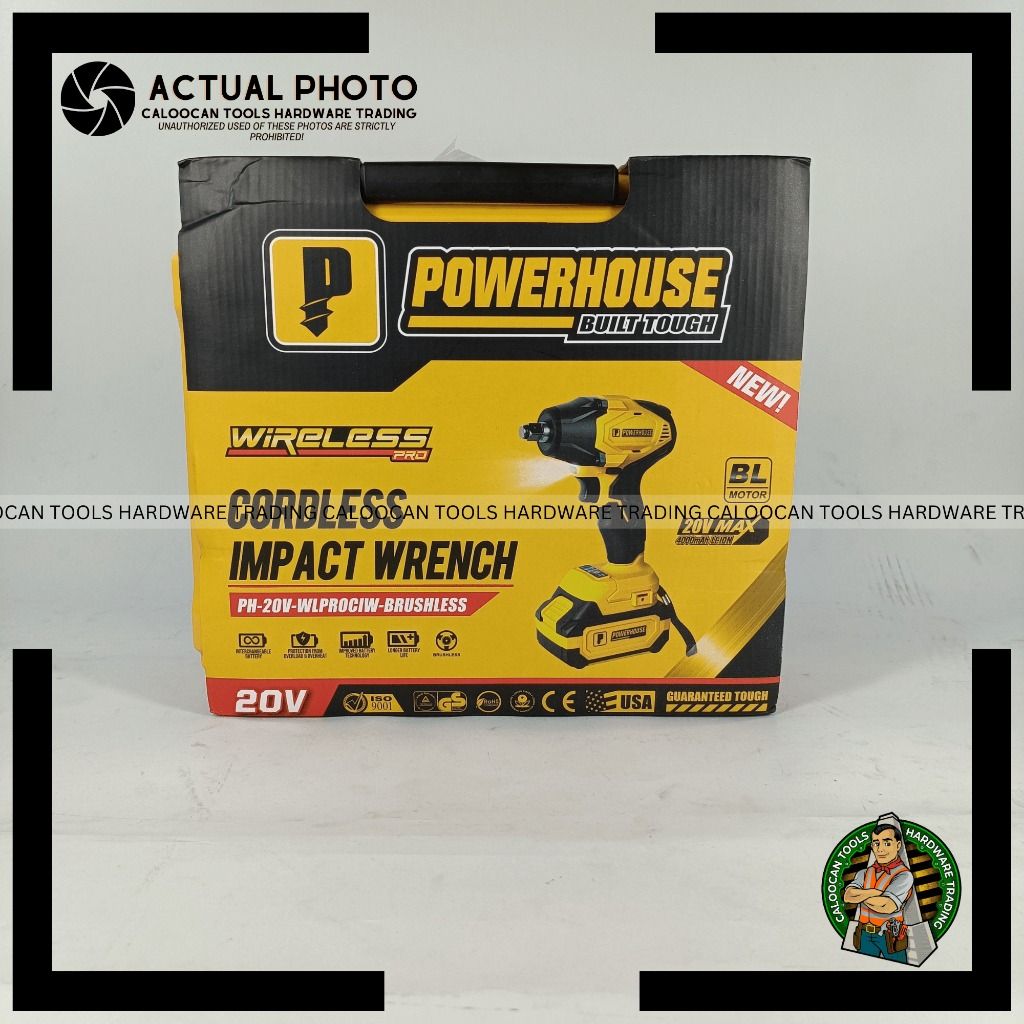 POWERHOUSE USA Wireless Professional 20V 4.0Ah Li-Ion Brushless Cordless Impact Wrench with ...