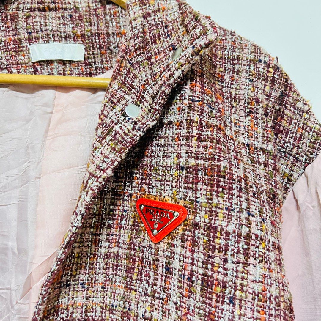 Prada tweed jacket, Luxury, Apparel on Carousell
