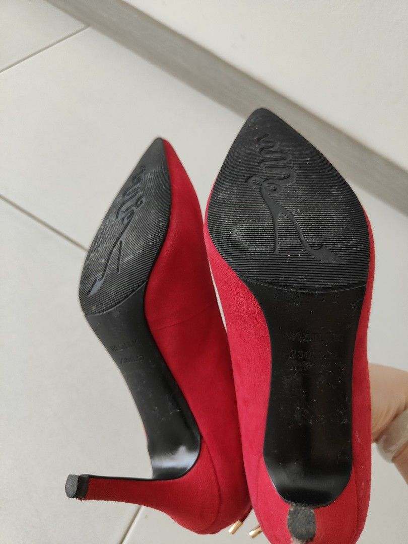 Red ribbon heels, Women's Fashion, Footwear, Heels on Carousell