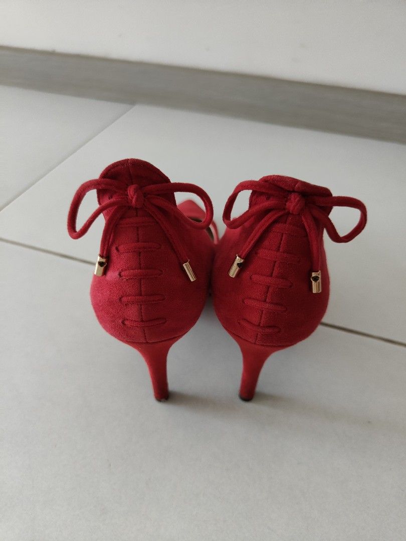Red ribbon heels, Women's Fashion, Footwear, Heels on Carousell