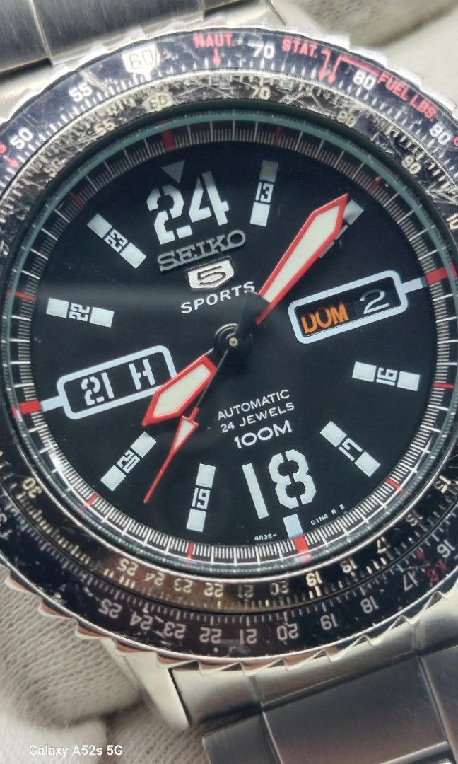 Seiko 5 Sports Pilot Style Slide Rule Bezel Automatic Watch 4R36-01S0 ...