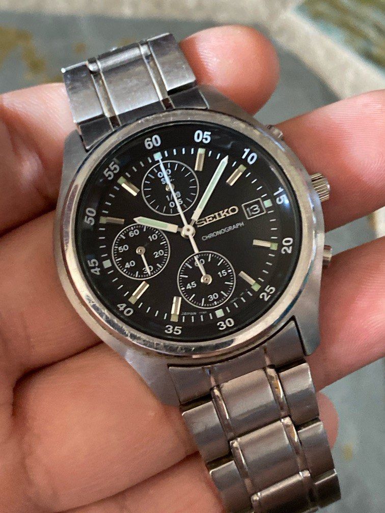 Seiko chronograph 7T92 0CC0 chrono vintage black dial watch jam lama ...
