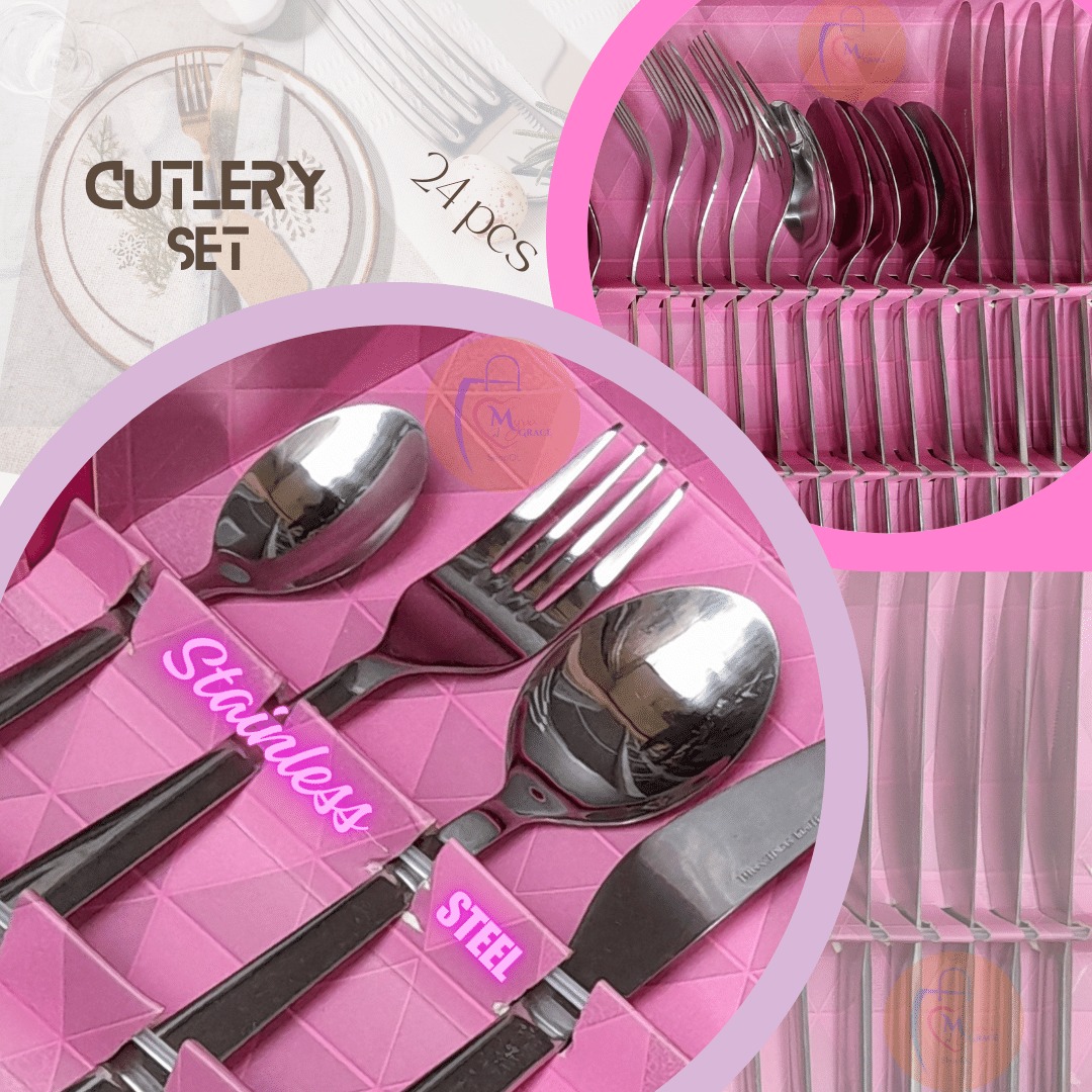 Slique 24-pc Stainless Steel Cutlery Set, Furniture & Home Living ...