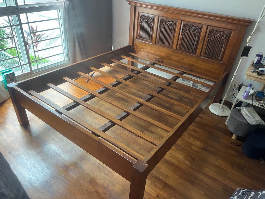 Solid Teak Wood Bed Frame Quick Sell, Furniture & Home Living, Furniture, Bed Frames ...