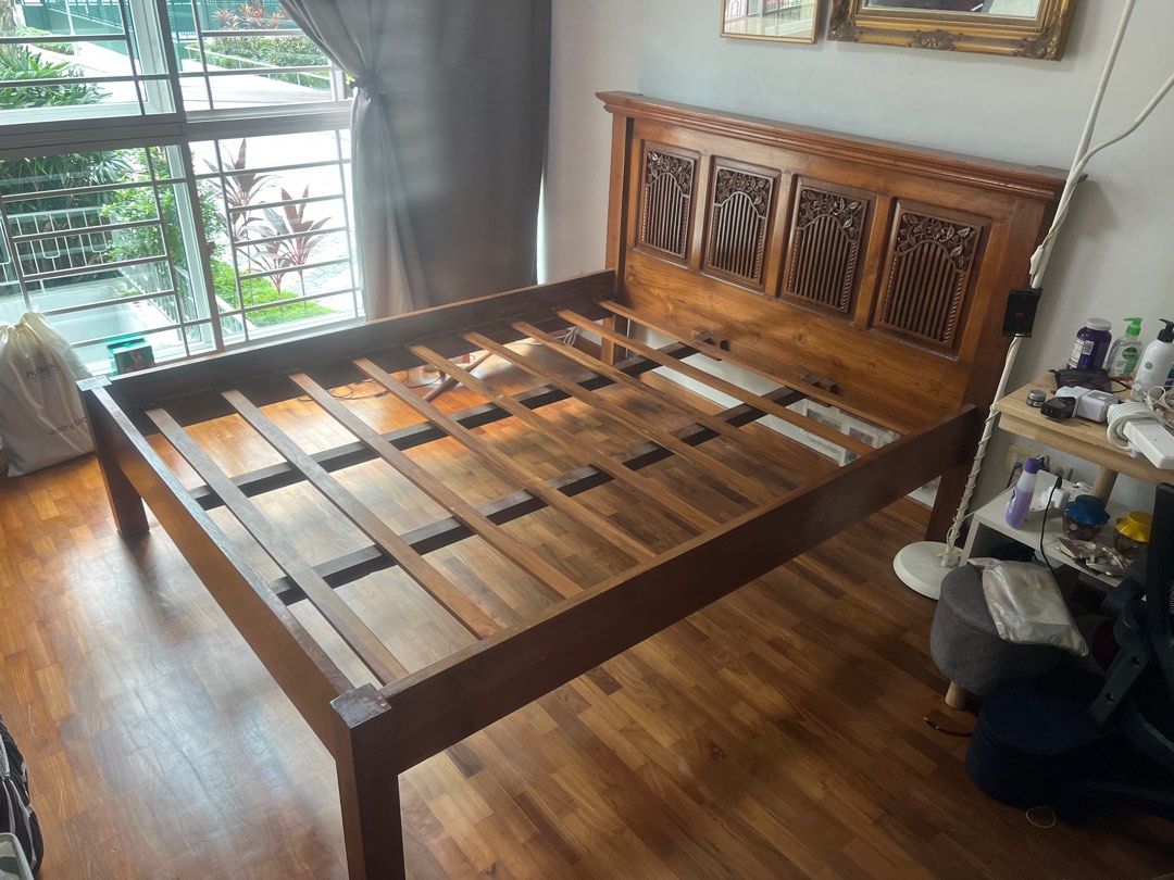 Solid Teak Wood Bed Frame Quick Sell, Furniture & Home Living, Furniture, Bed Frames ...