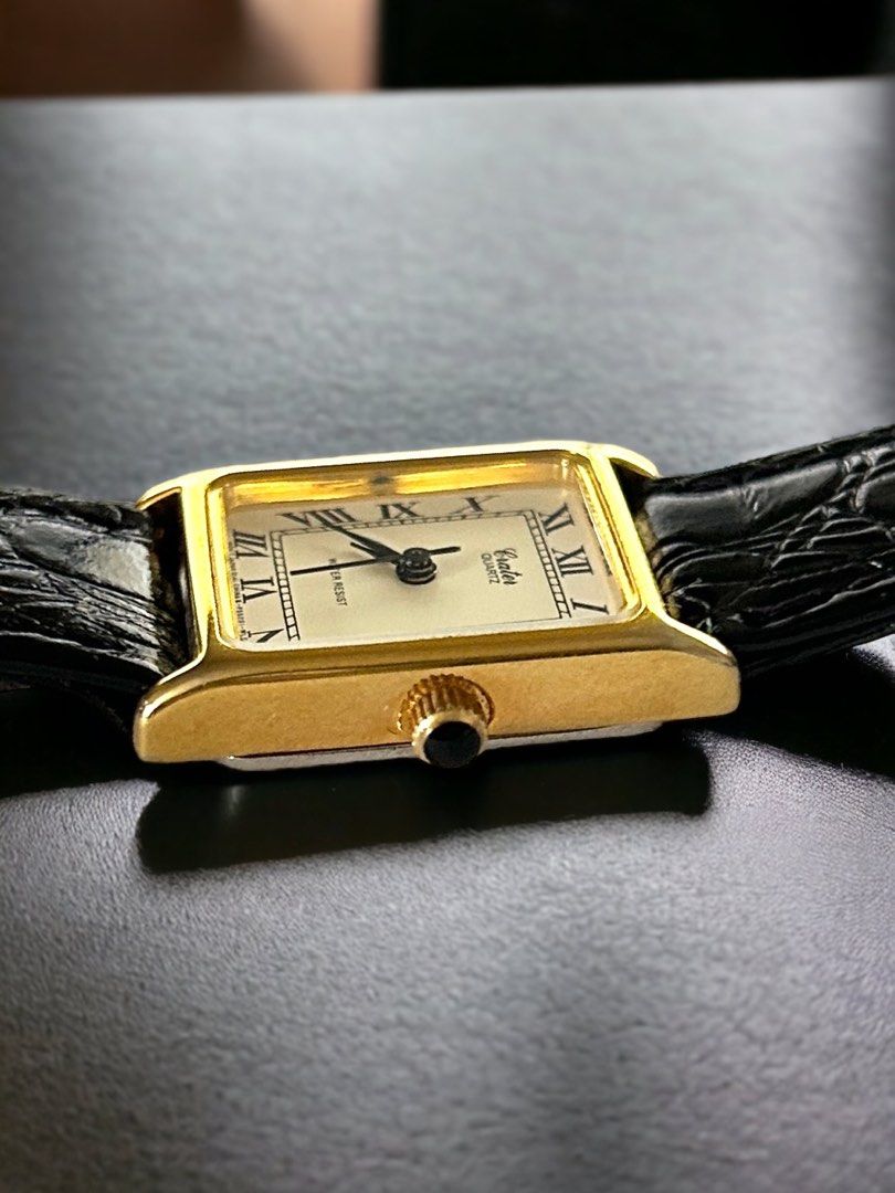 “Cartier” Tank Homage Gold White Roman Numeral Railway Dial Black ...