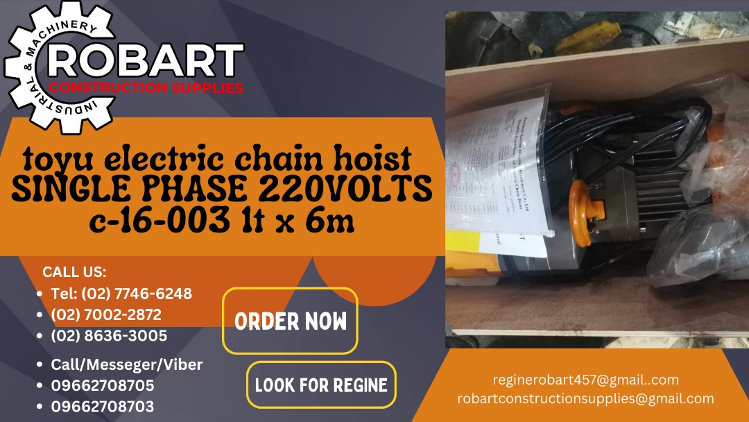 toyu electric chain hoist SINGLE PHASE 220VOLTS c-16-003 1t x 6m ...