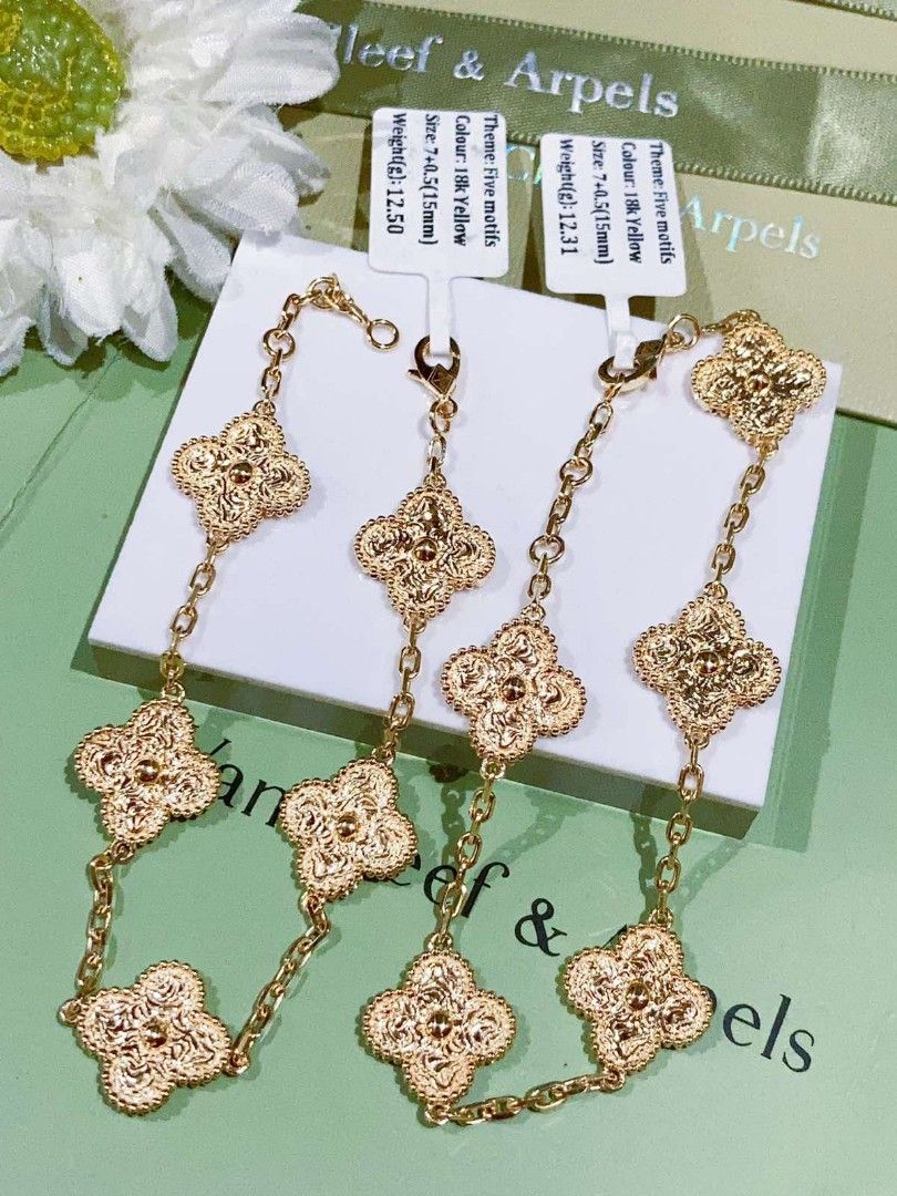 Vca hammered alhambra bracelet 18k gold hks, Women's Fashion, Jewelry ...
