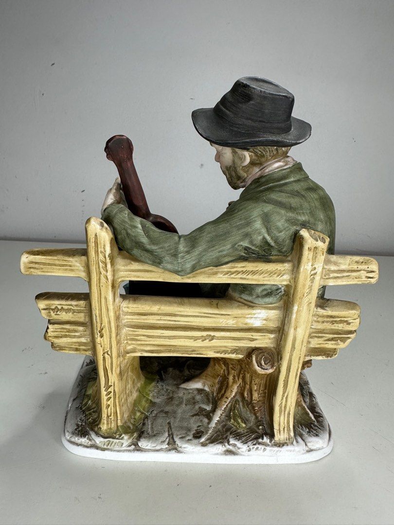 VTG CAPODIMONTE TRAMP ON BENCH WINE STATUE PORCELAIN FIGURINE BUM HOBO ...