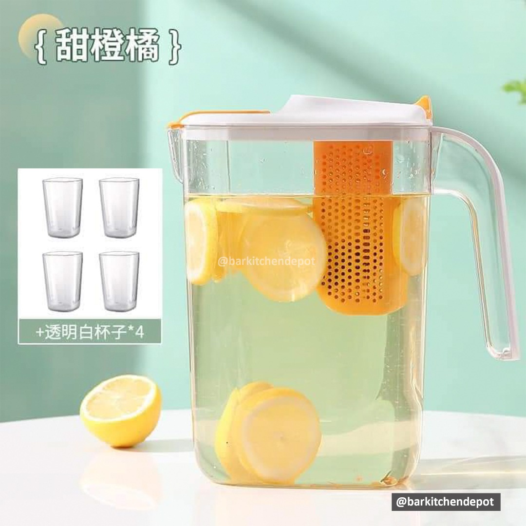 Water Pitcher Jug with Strainer with 4pcs. Cup Set, Furniture & Home ...