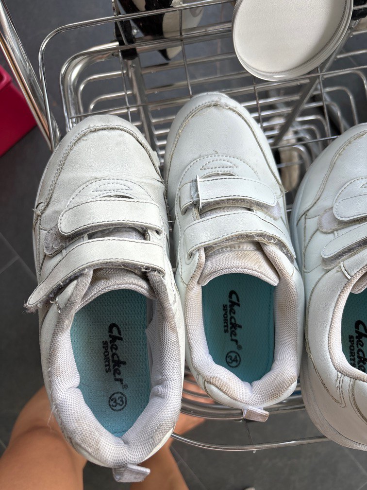 White school shoes sneaker checker sports, Women's Fashion, Footwear ...