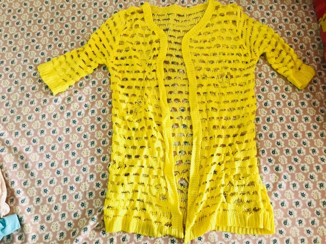 yellow crochet outer wear, Women's Fashion, Coats, Jackets and ...