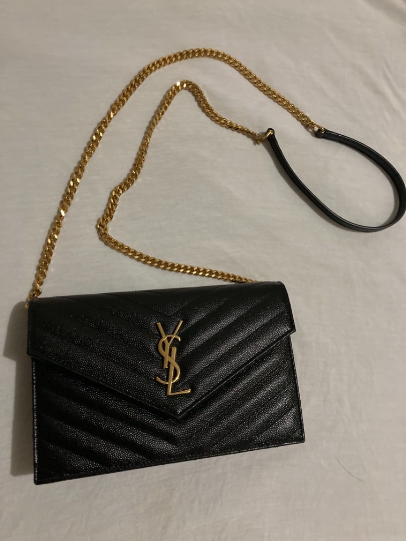 YSL wallet on chain black | Ysl woc black gold hardware, Luxury, Bags ...