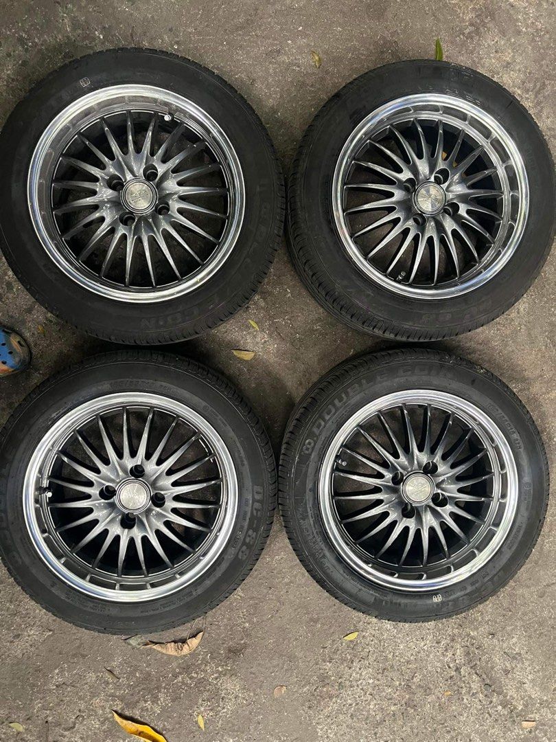 15” League Mags used 4Holes pcd 100 w/185-55-r15 Doublecoin Tire thick ...
