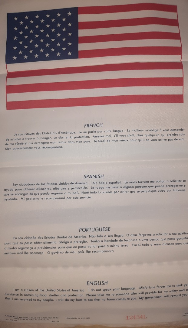 1961 USAF Blood Chit Survival Cloth for Southern Europe, Everything ...