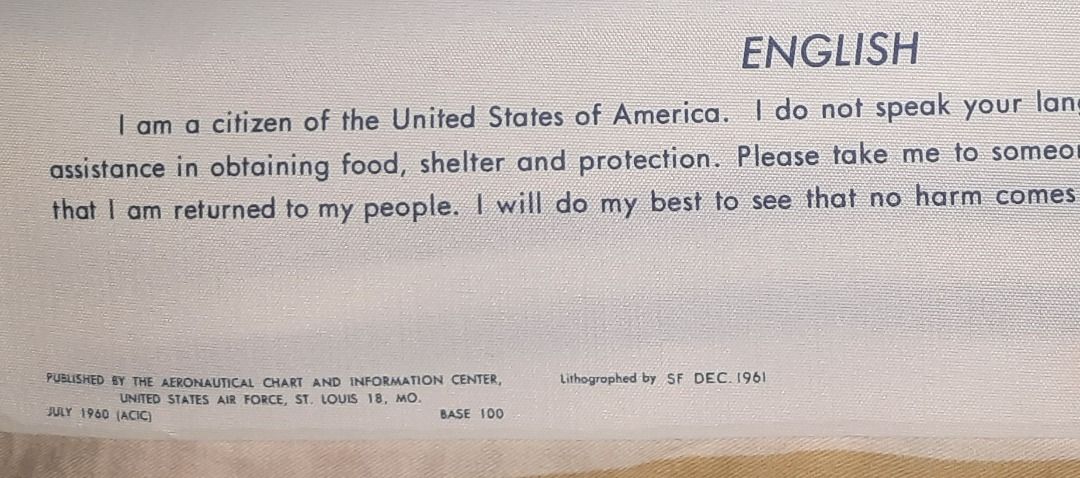 1961 USAF Blood Chit Survival Cloth for Southern Europe, Everything ...