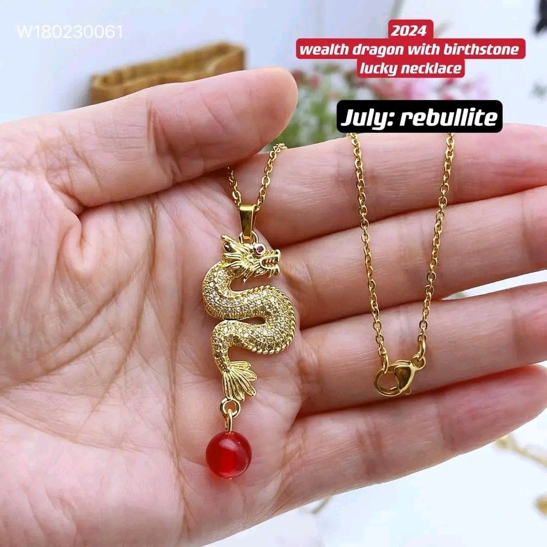 2024 wealth dragon with birthstone necklace, Women's Fashion, Jewelry ...