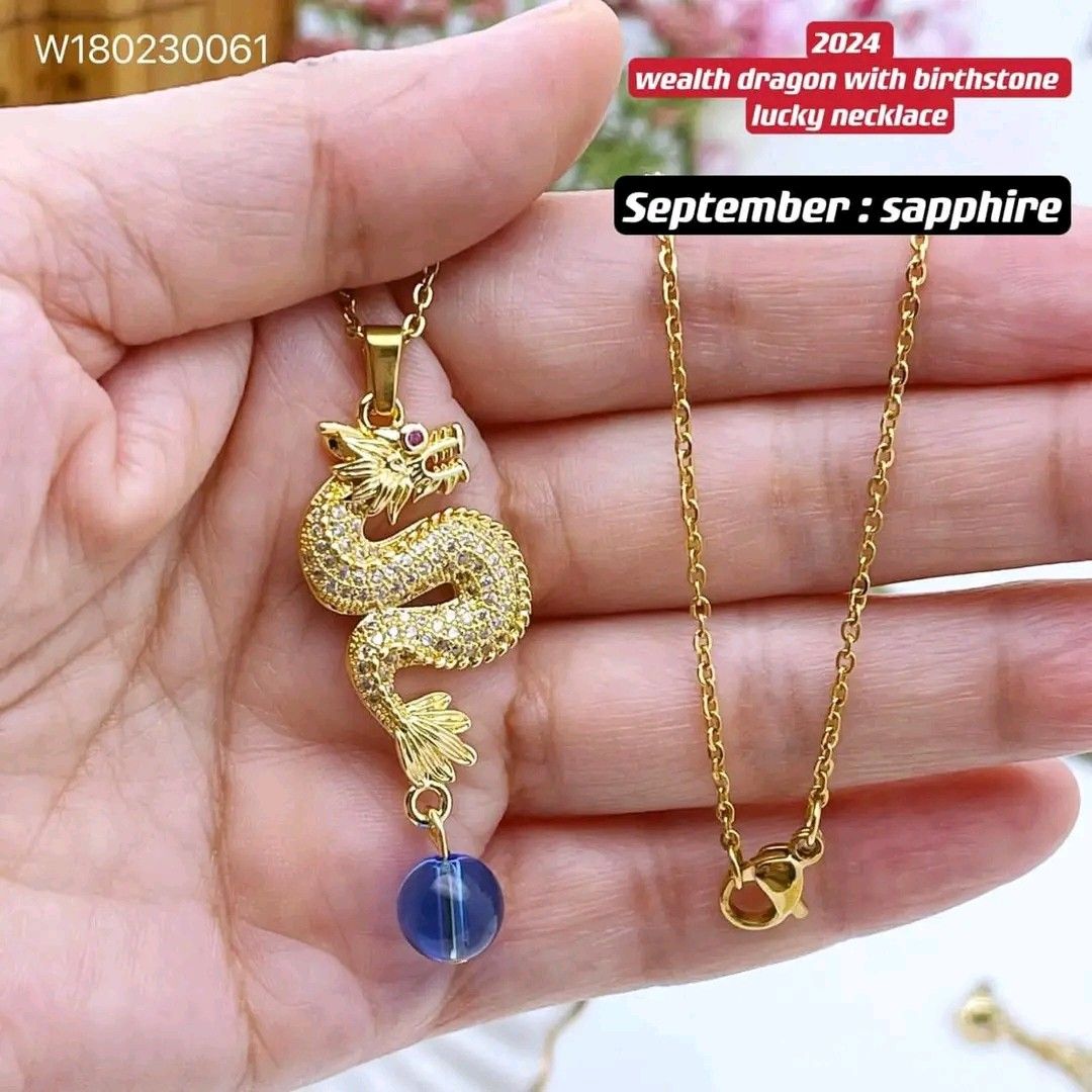 2024 wealth dragon with birthstone necklace, Women's Fashion, Jewelry ...