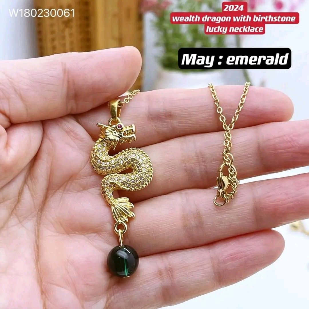 2024 wealth dragon with birthstone necklace, Women's Fashion, Jewelry ...